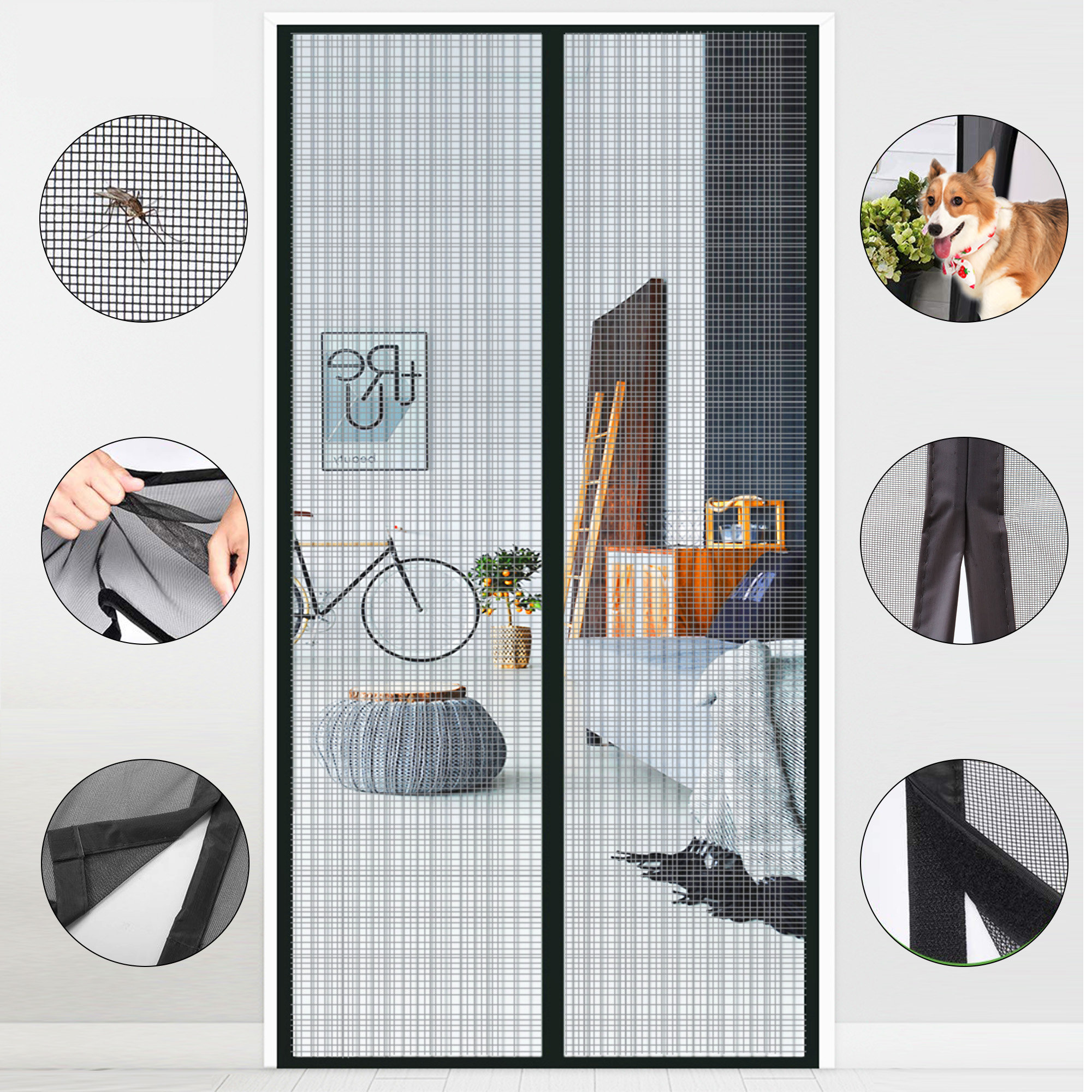 Symple Stuff Bowes Magnetic Screen Door with Fibreglass Mosquito Mesh ...