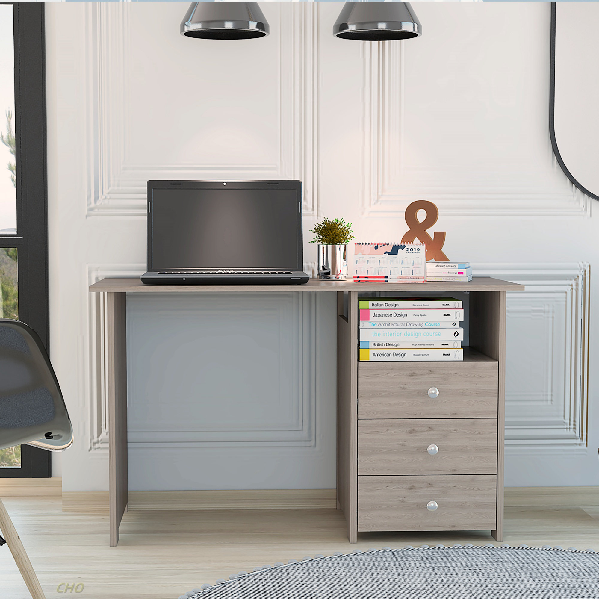 Latitude Run® Writing Computer Desk, Three Drawers, One Shelf | Wayfair