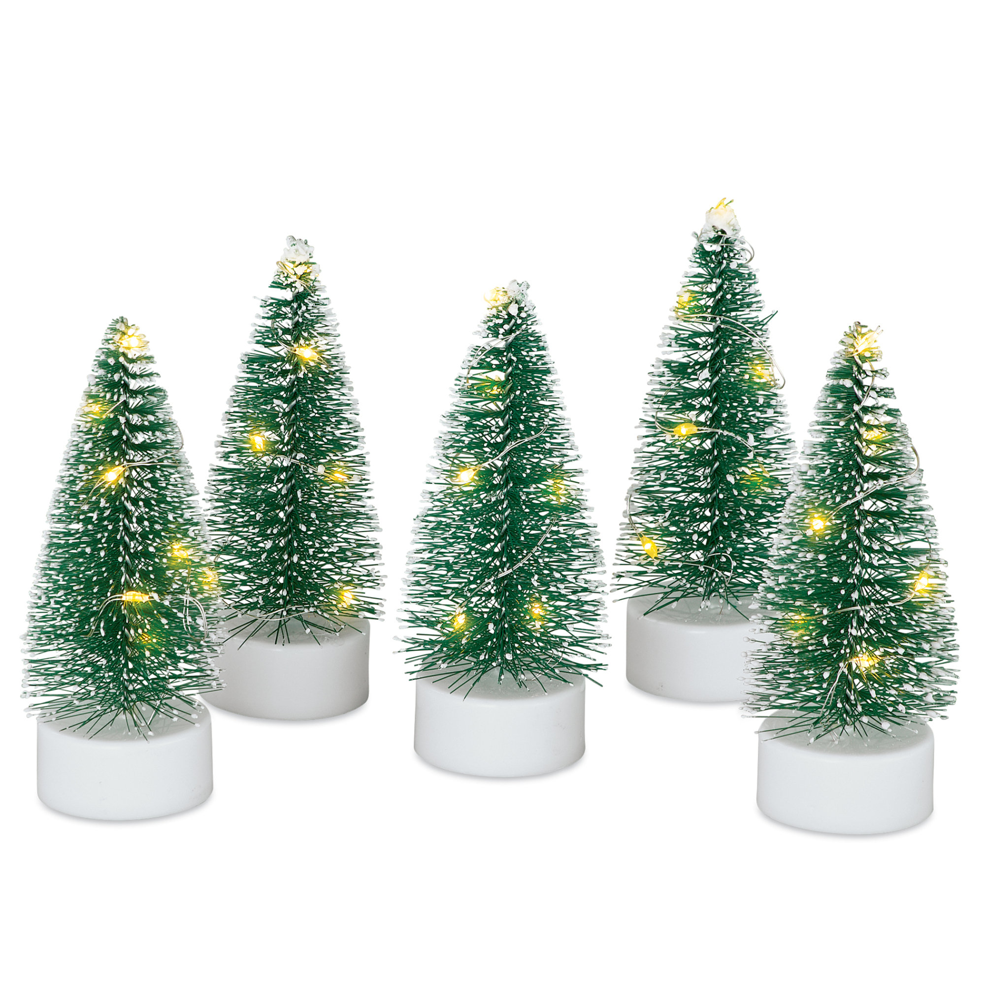 The Holiday Aisle® LED Lighted Frosted Evergreen Trees With Timer - Set ...
