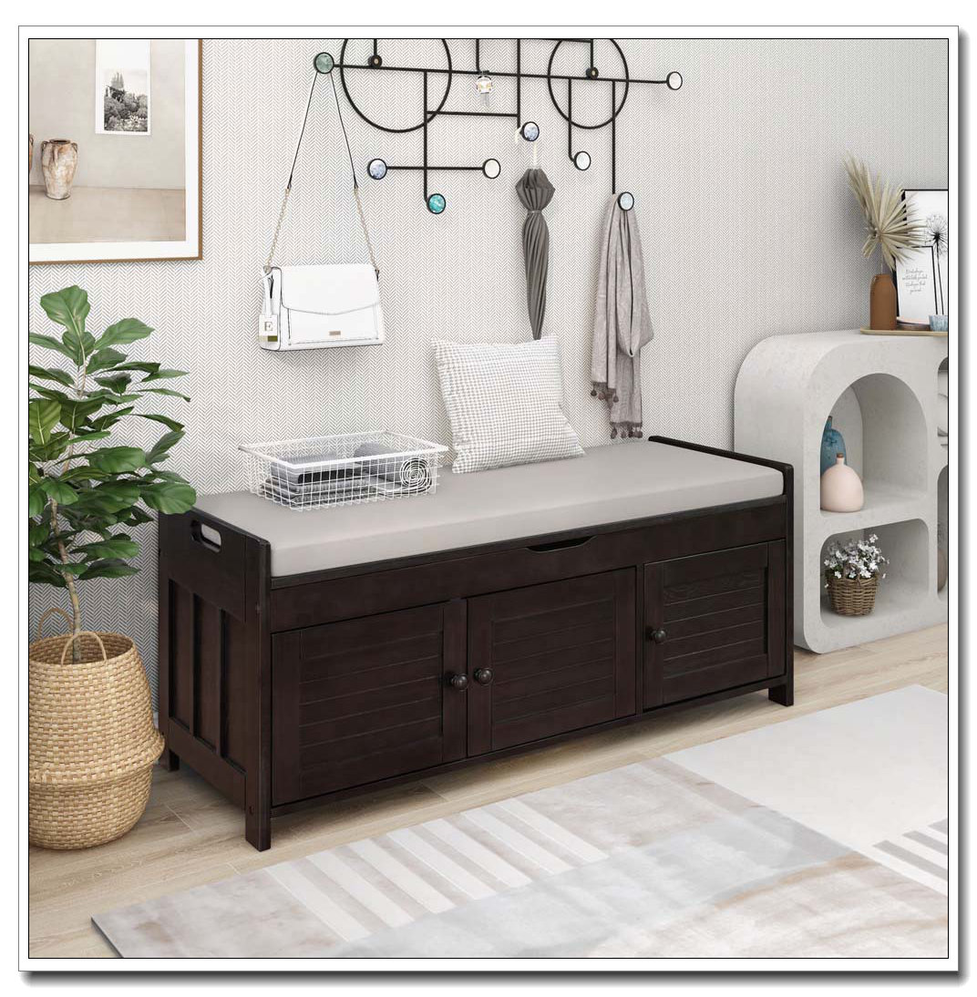 Latitude Run® Wooden Storage Bench with 3 Shutter-shaped Doors | Wayfair