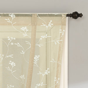 Winston Porter Bridget Embroidered Leaf Rod Pocket Window Tie-up Shade ...