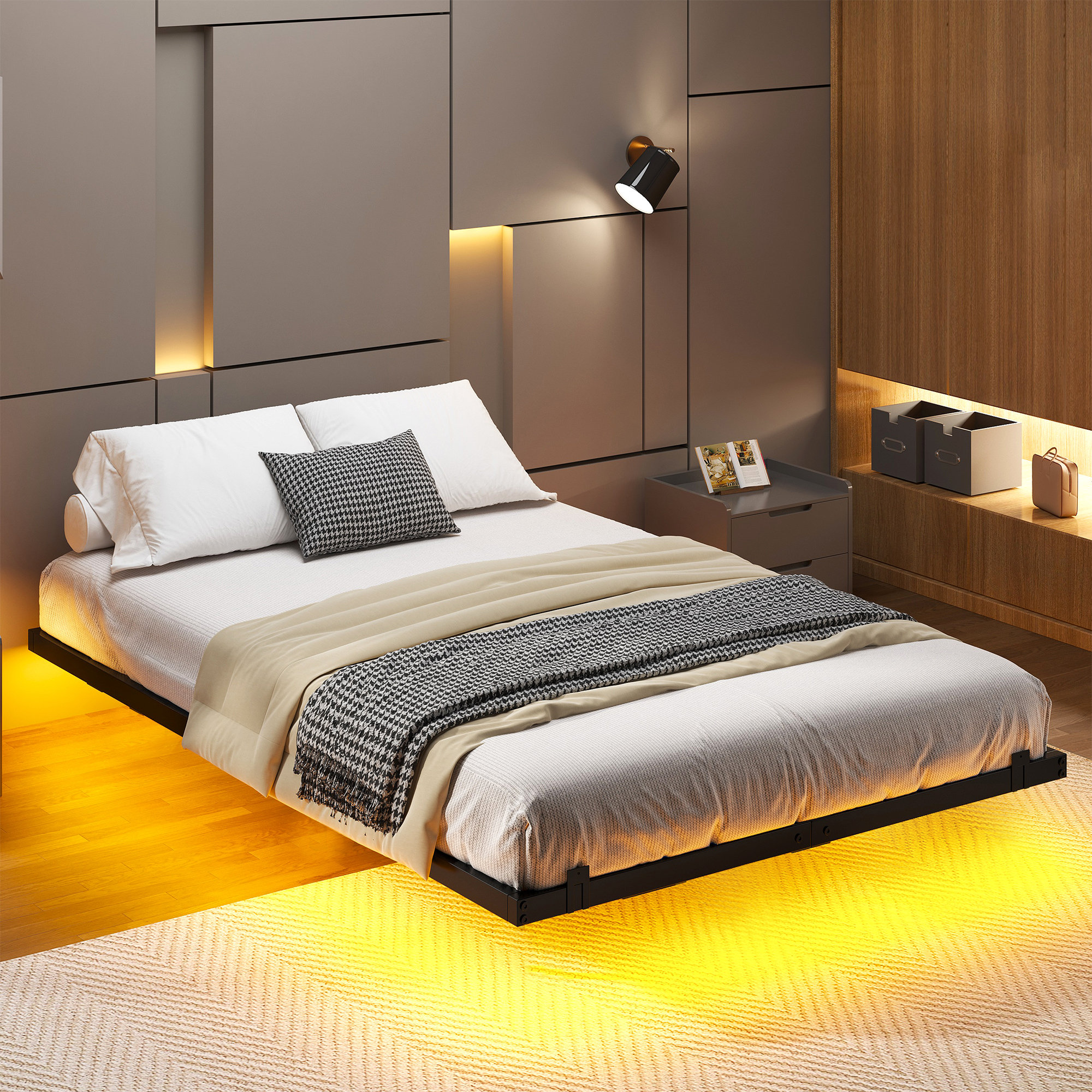 Wrought Studio™ Floating Bed With LED Lights | Wayfair