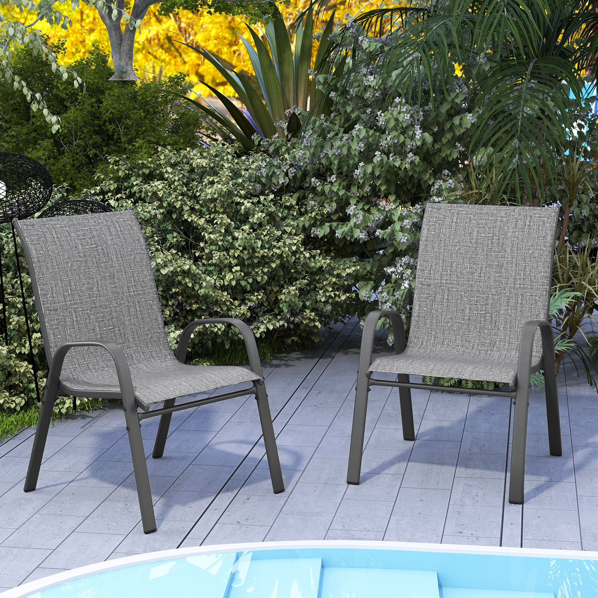Ebern Designs Outdoor Patio Dining Armchair Sets Of 2, Patio Stackable ...