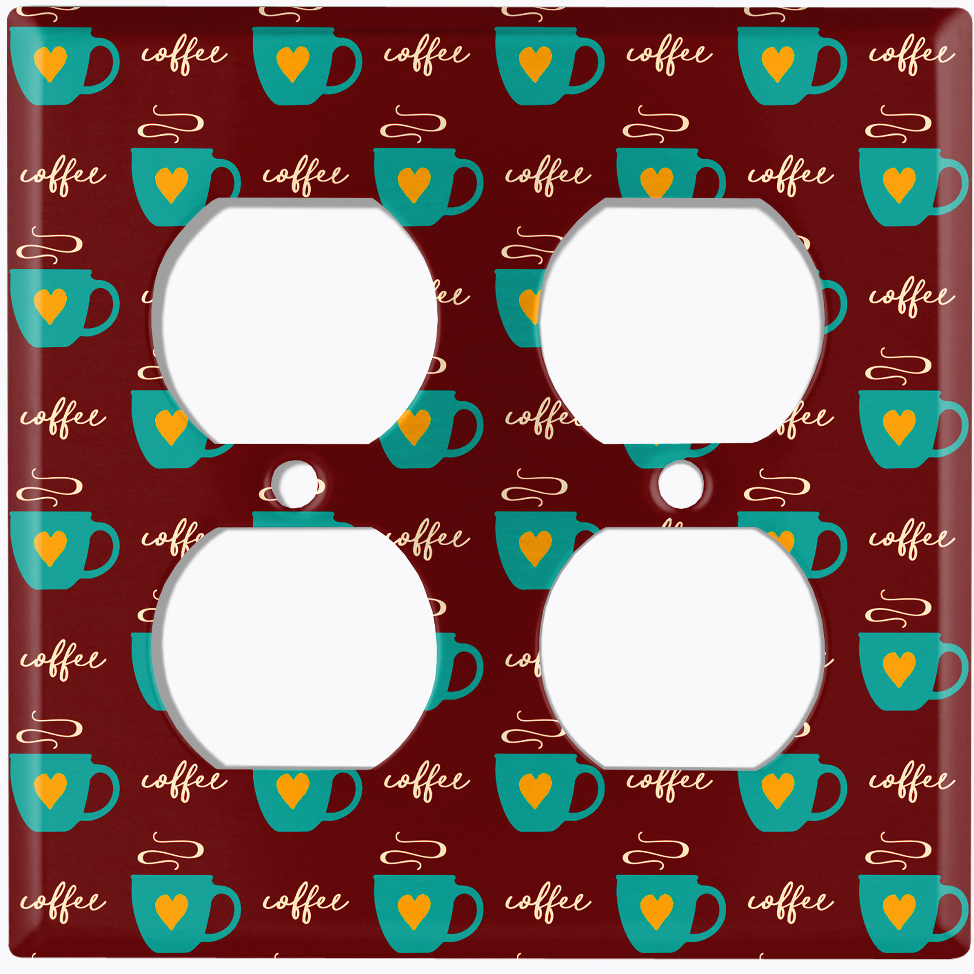 WorldAcc Coffee Cups Green Hearts Brown 2-Gang Duplex Outlet Wall Plate ...