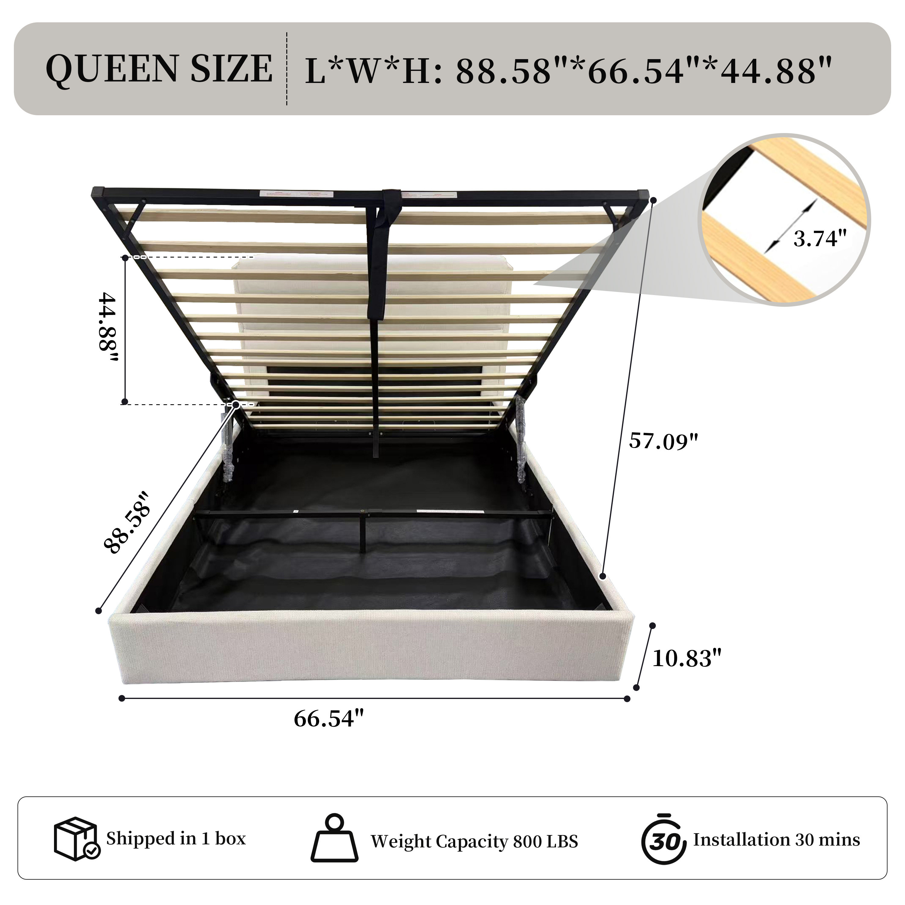 Latitude Run® Lift Up Storage Bed, Upholstered Platform Bed with ...