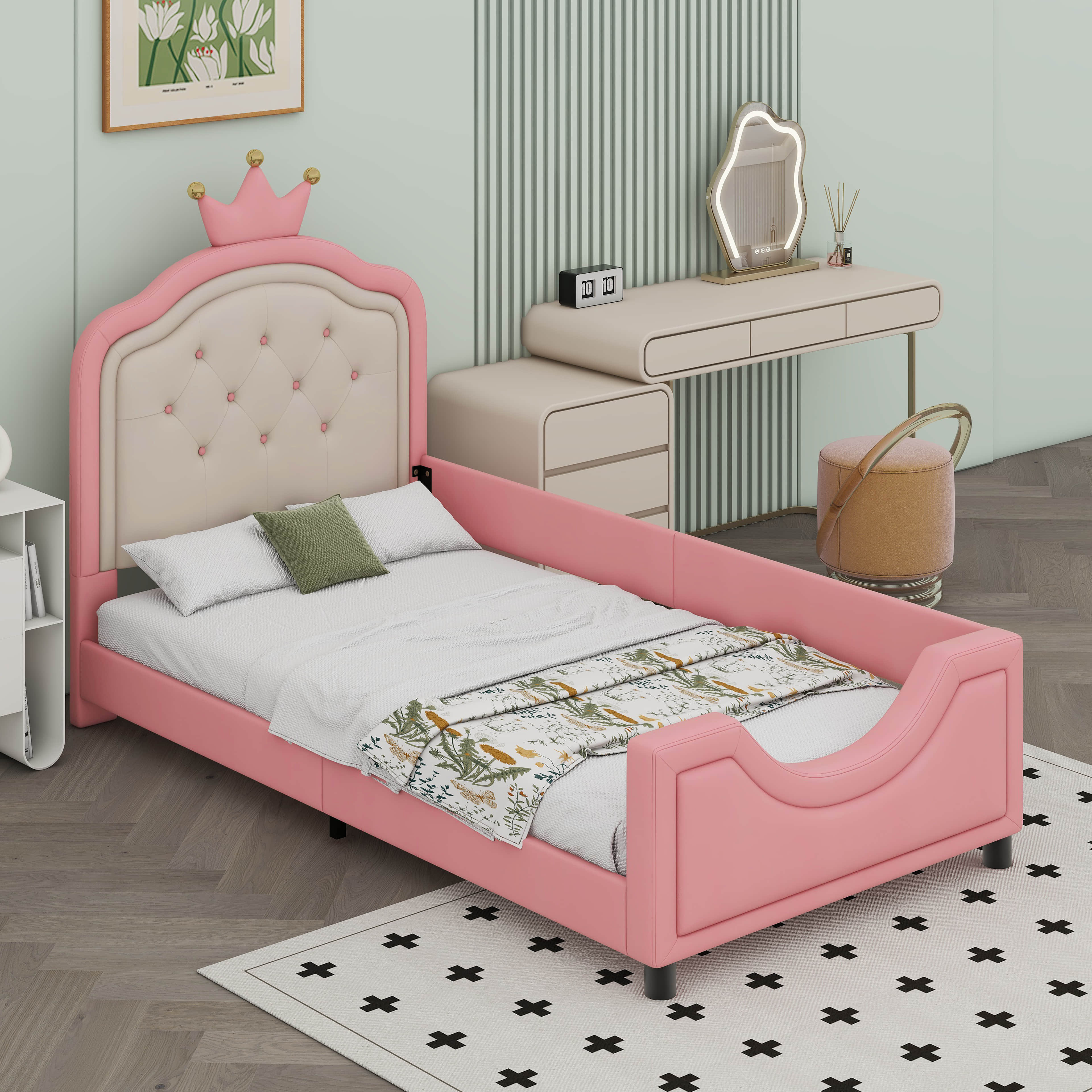 Gemma Violet Cute Princess Twin Size PU Leather Upholstered Daybed Low ...