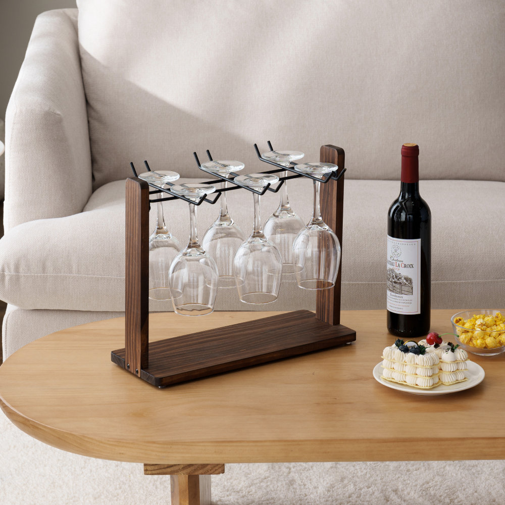 Millwood Pines Cameren Solid Wood Tabletop Wine Glass Rack in Brown ...