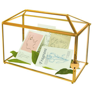 Everly Quinn 12.6 Inch Gold Wedding Glass Card Box - Handmade Terrarium ...