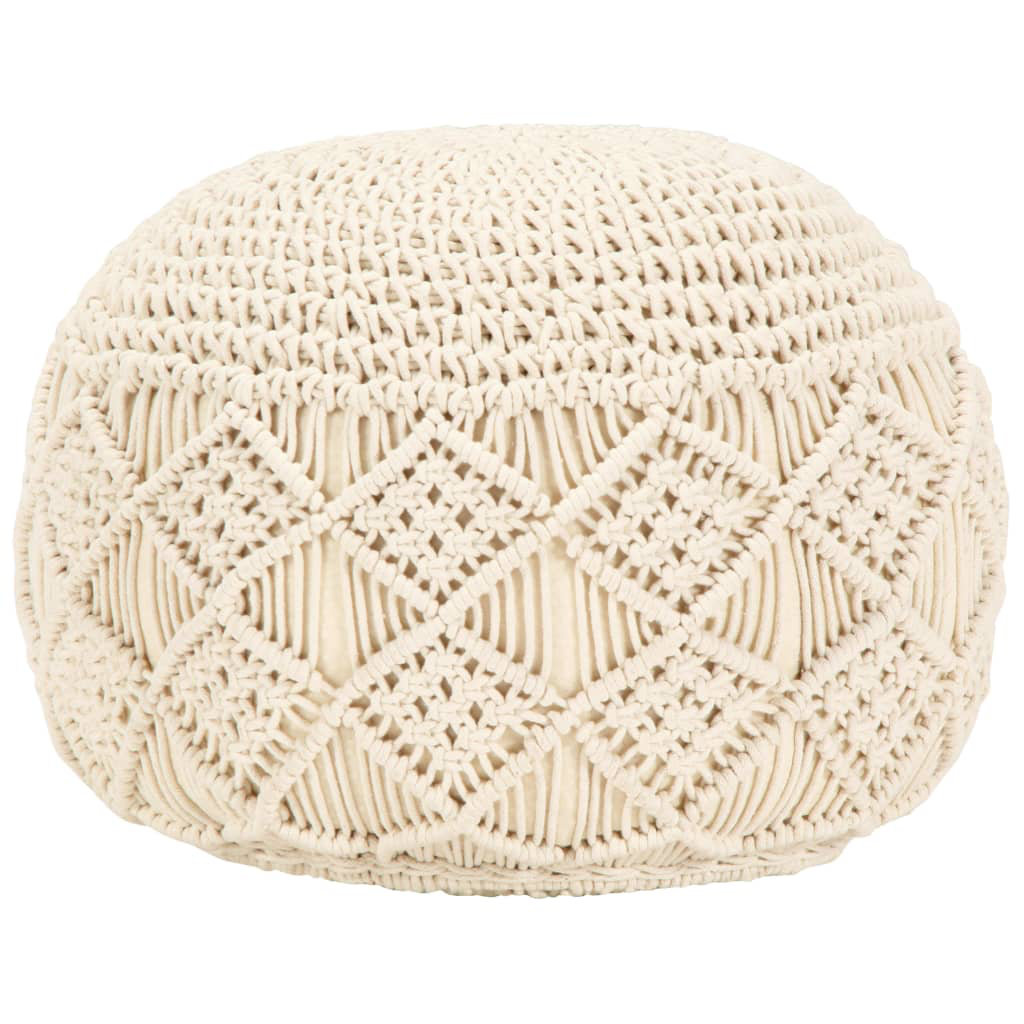 Dakota Fields Pouffe Cream Cotton 17.7 In Diameter Pouffe Round Rustic ...