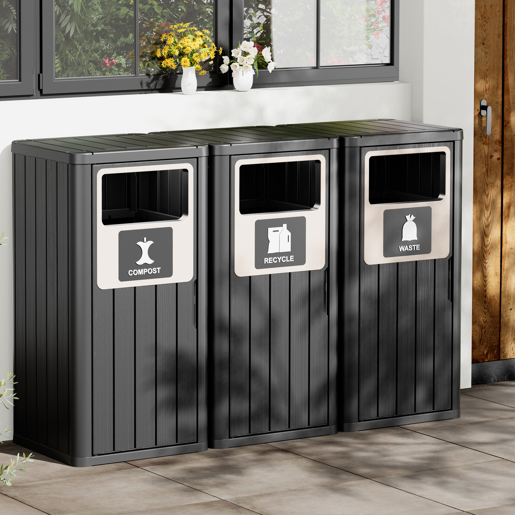 LHBcraft 22 Gallon Multi-Purpose Outdoor Yard Trash Can( set of 3 ...