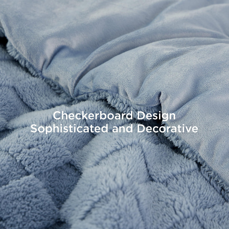 BEDSTA Ashley Blue Sherpa Fleece Bedding Comforter Set | Wayfair