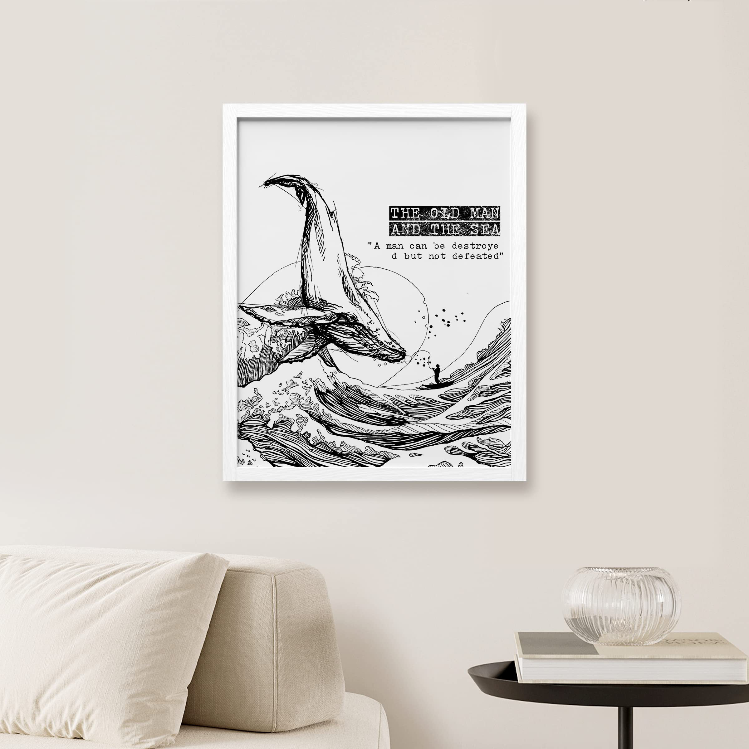 SIGNLEADER " The Old Man And The Sea Waves Hand Drawn Famous Book Cover ...