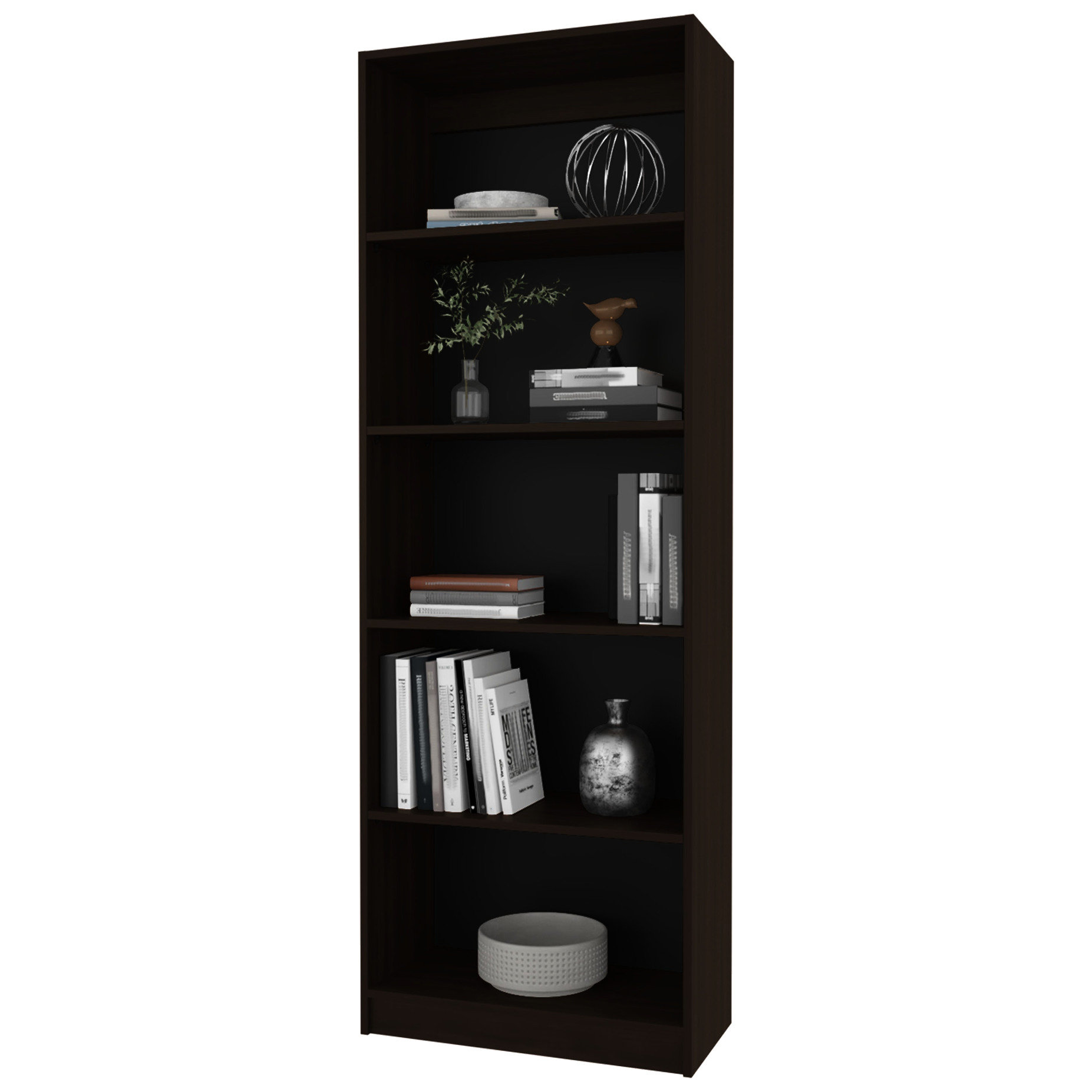TUOXIN Stained Walnut 5 - Shelf Bookcase With Open Storage And 4 Tier ...
