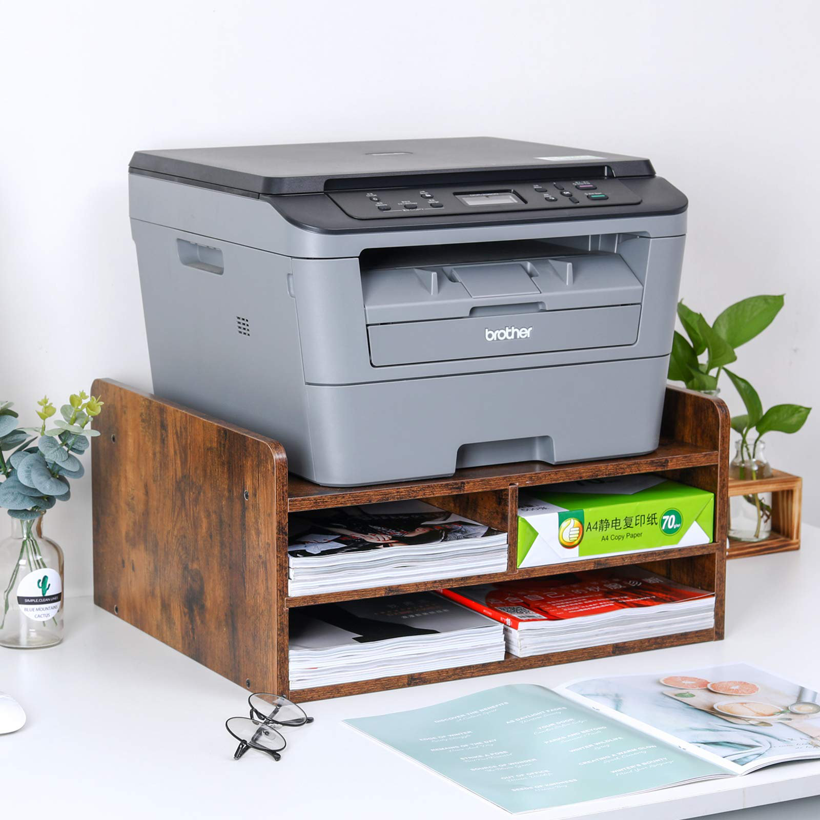 LEERWEI 3 Tier Desktop Printer Stand With Storage, Paper Storage Holder ...