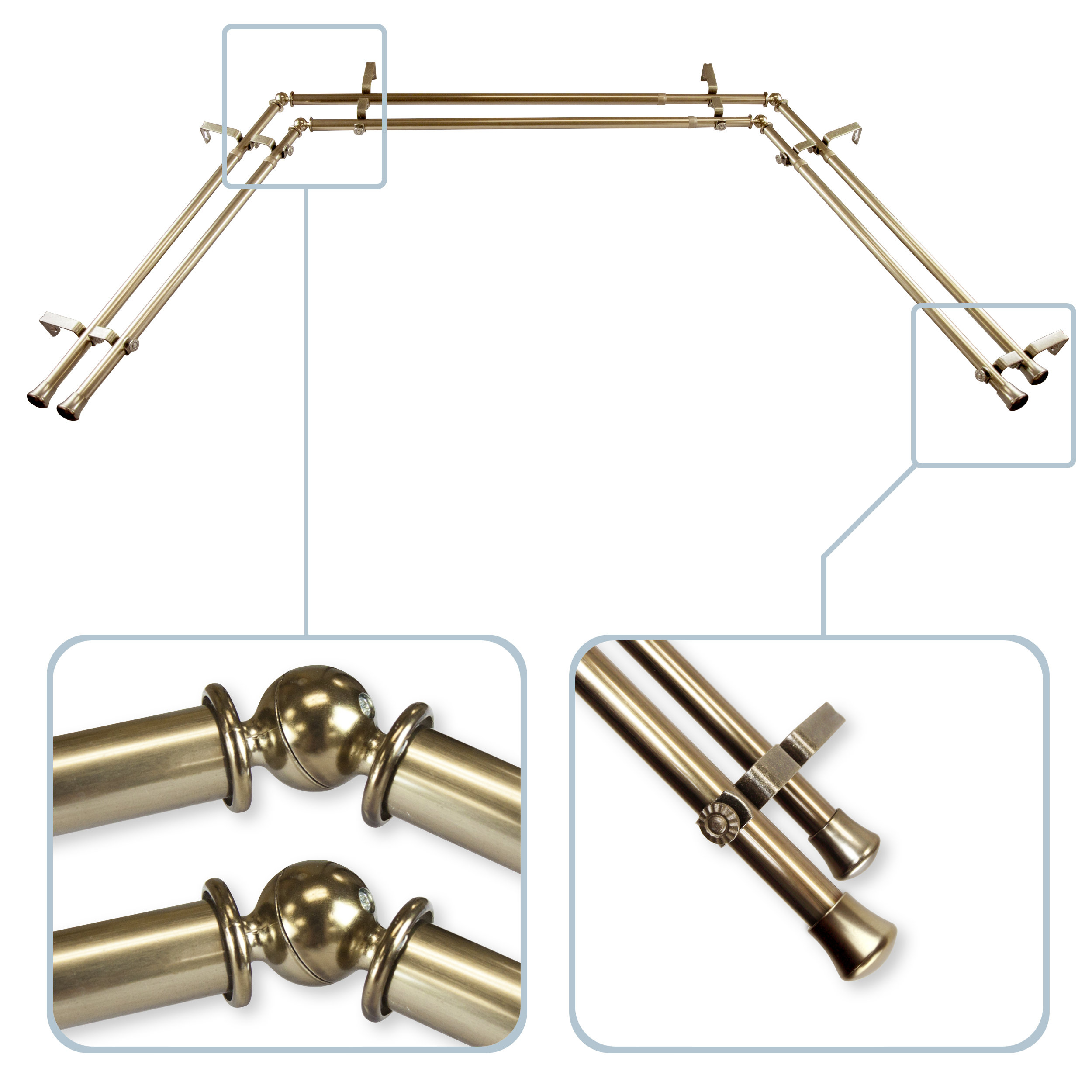 Symple Stuff Curtain Bay Window Double Rod and Hardware Set & Reviews ...