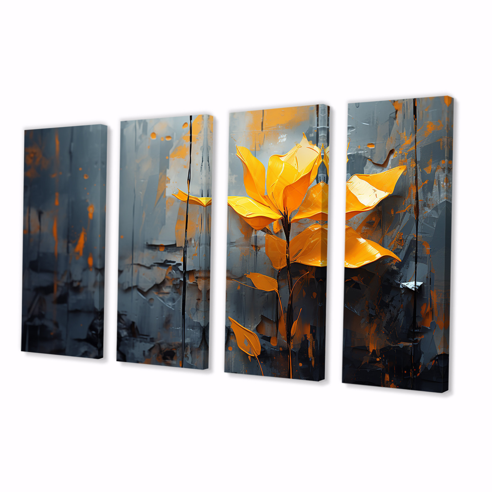 Ivy Bronx Yellow And Grey Tropicale Leave - Abstract Collages 4 Piece ...