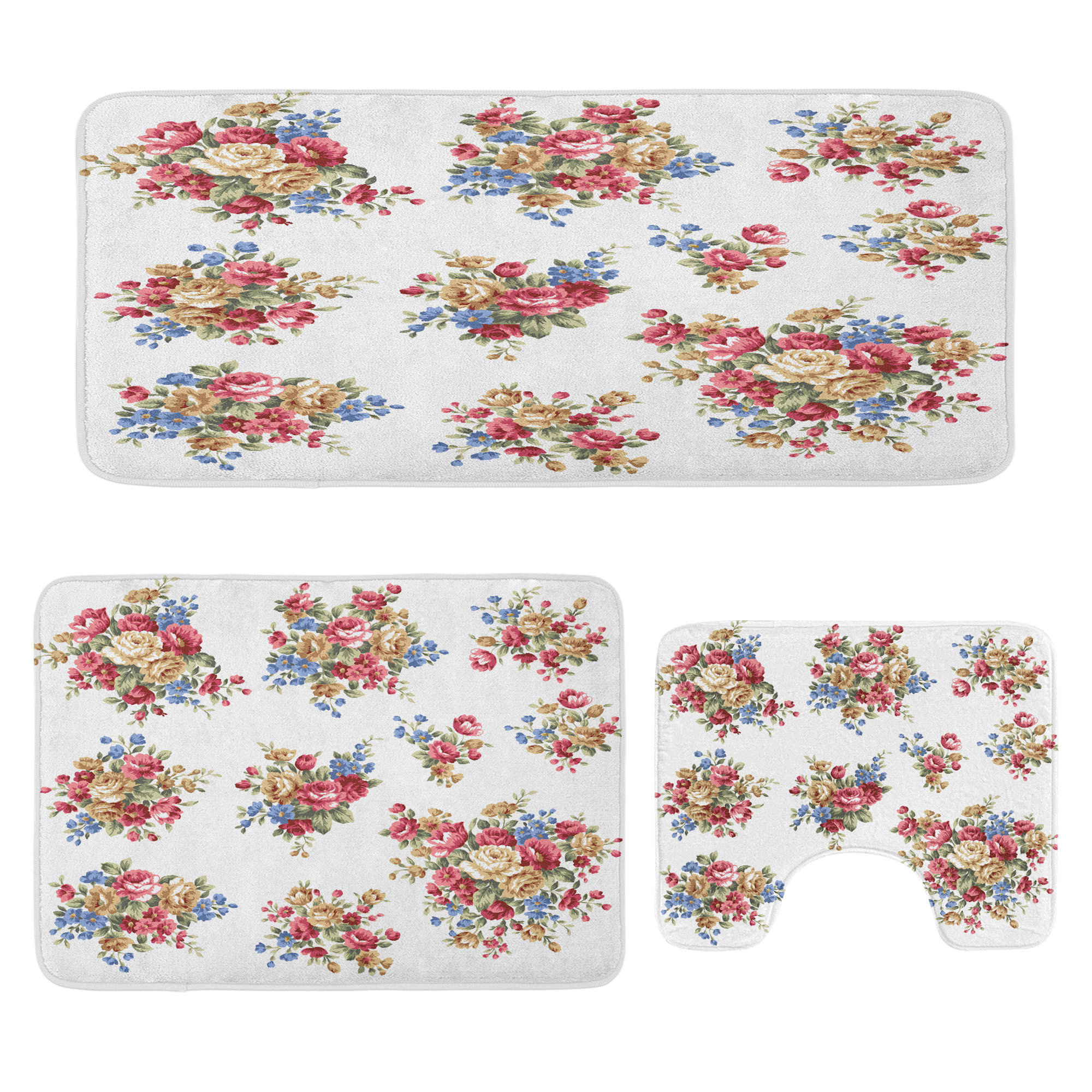 East Urban Home Floral Bathroom Rug Set 3 Pieces U-Shape & Rectangle ...