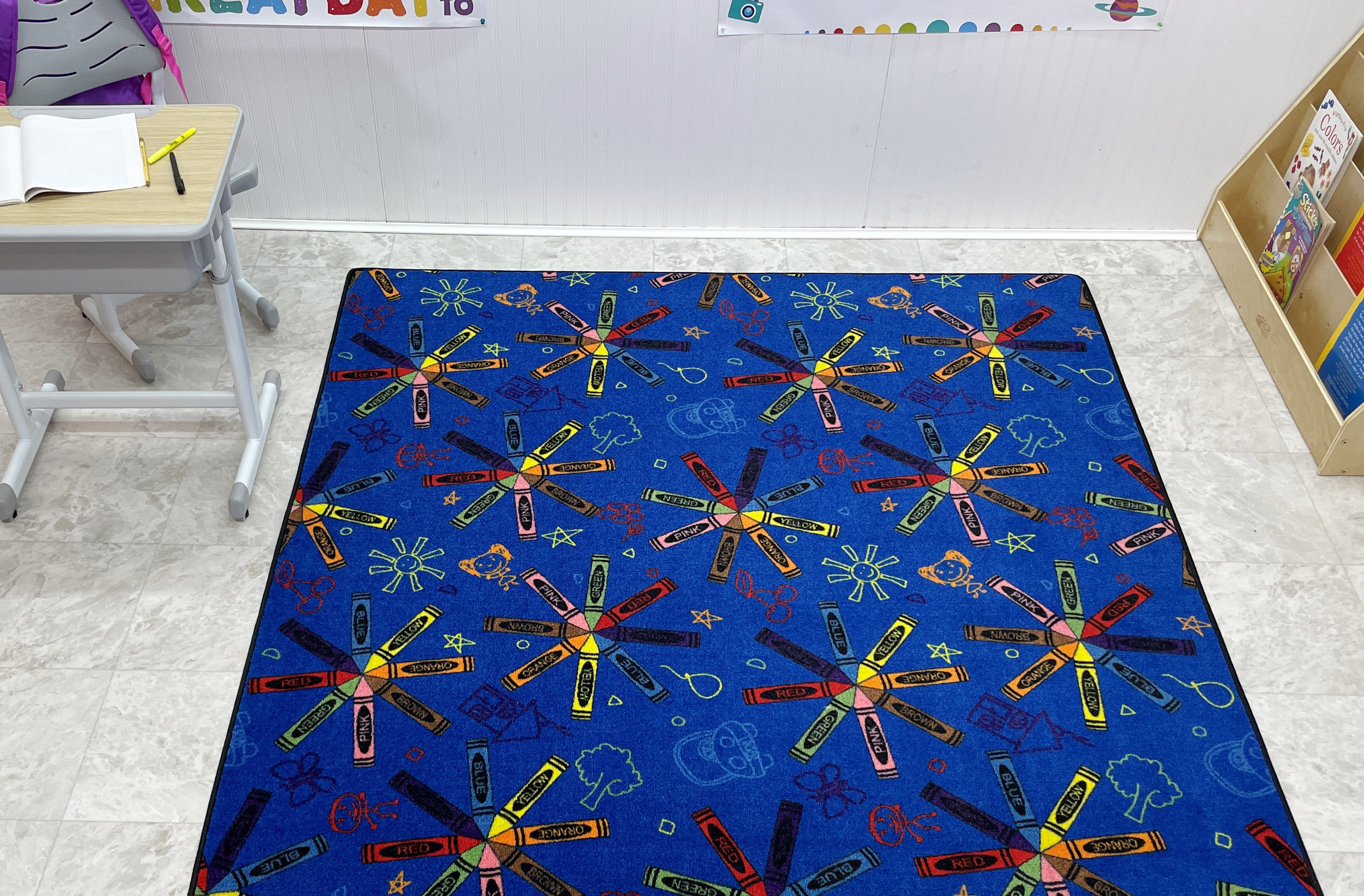 Kid Carpet Crayon Scribbles Childrens Rug Multi on Blue | Wayfair