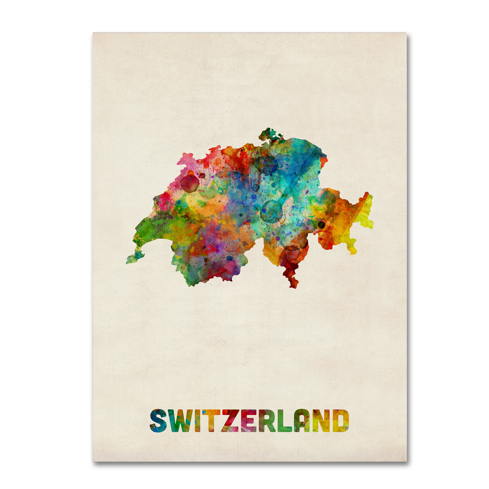 Trademark Fine Art 'Switzerland Watercolor Map' Graphic Art Print on ...