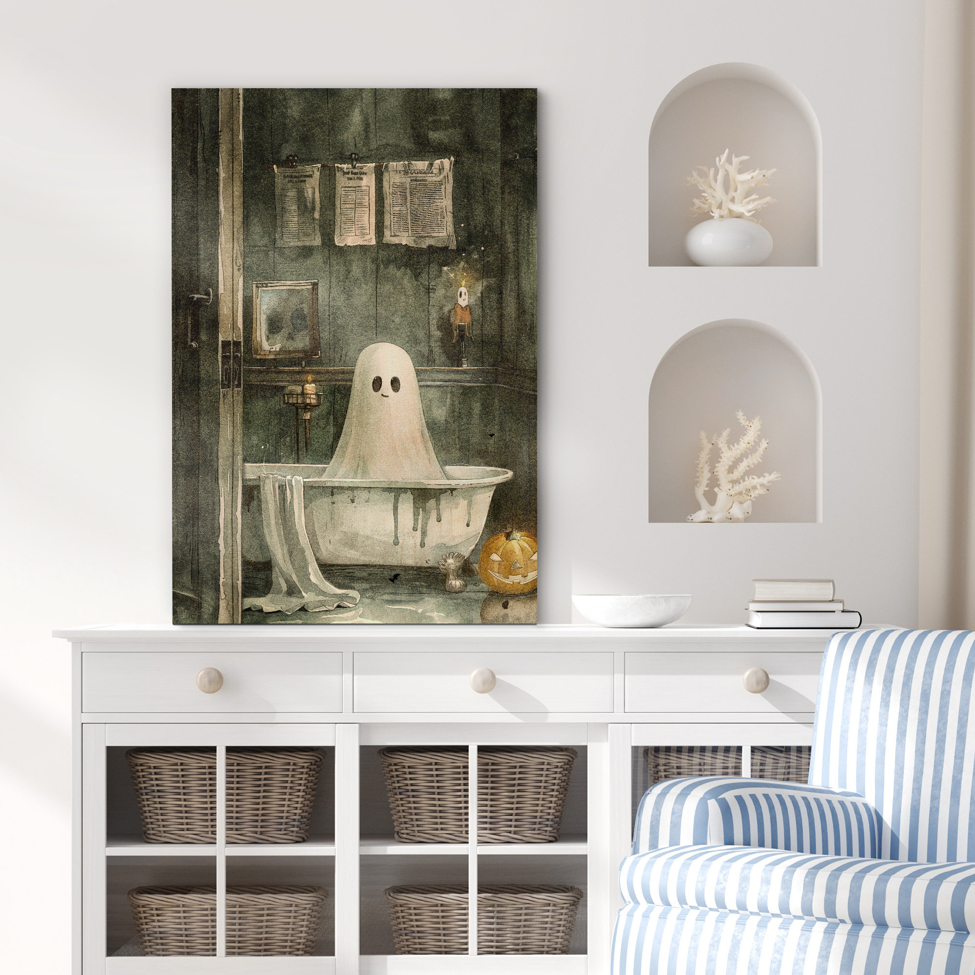 IDEA4WALL A Ghost In The Bathtub, Moody Bathroom Wall Pictures, Gothic ...
