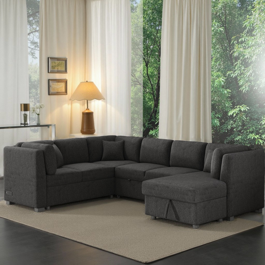 Hokku Designs 108.6" U-Shaped Smart Sectional Sofa with Sleeper ...