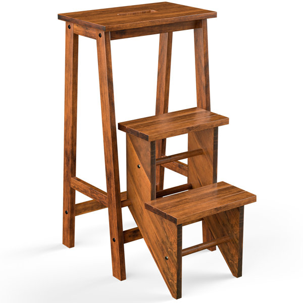 Alcott Hill® Cantrell Folding 3 Step Wood Step Stool with 200 lb. Load ...