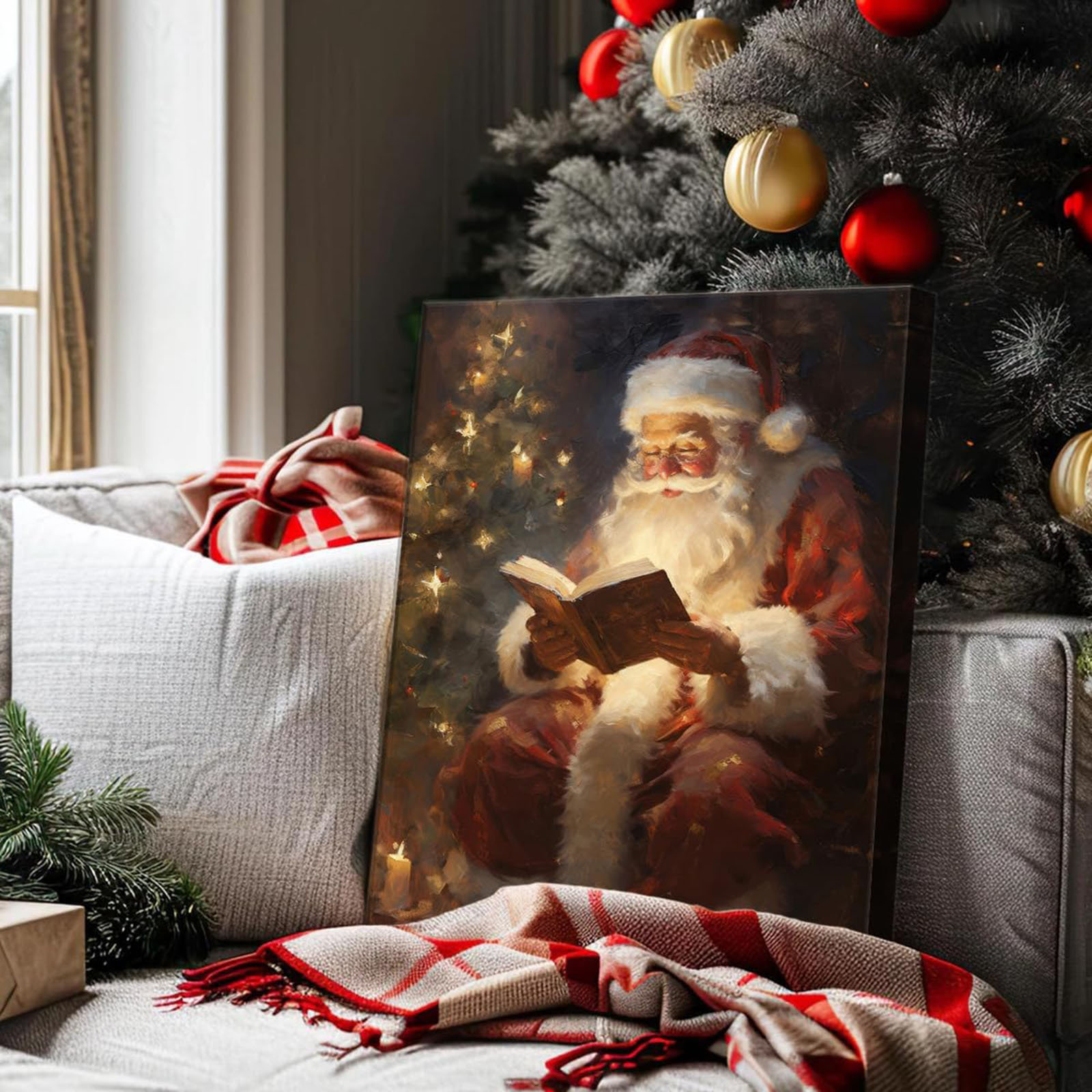 Charlton Home Christmas Canvas Wall Art Decor Santa Reads A Book ...