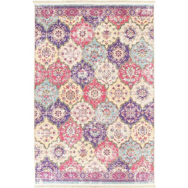 Bungalow Rose Alfa Rich Ultra-Thin Floral Purple Pink Washable Non-Slip ...