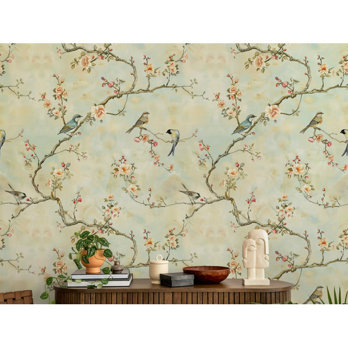 Lark Manor Elegant Bird and Floral Wallpaper Bryelle Peel & Stick ...