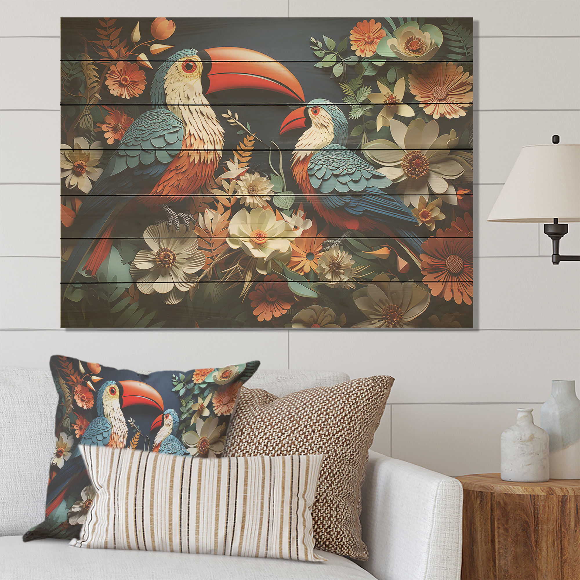 Millwood Pines Blue And Pink Tropics Toucan Collage II - Toucan Animal ...