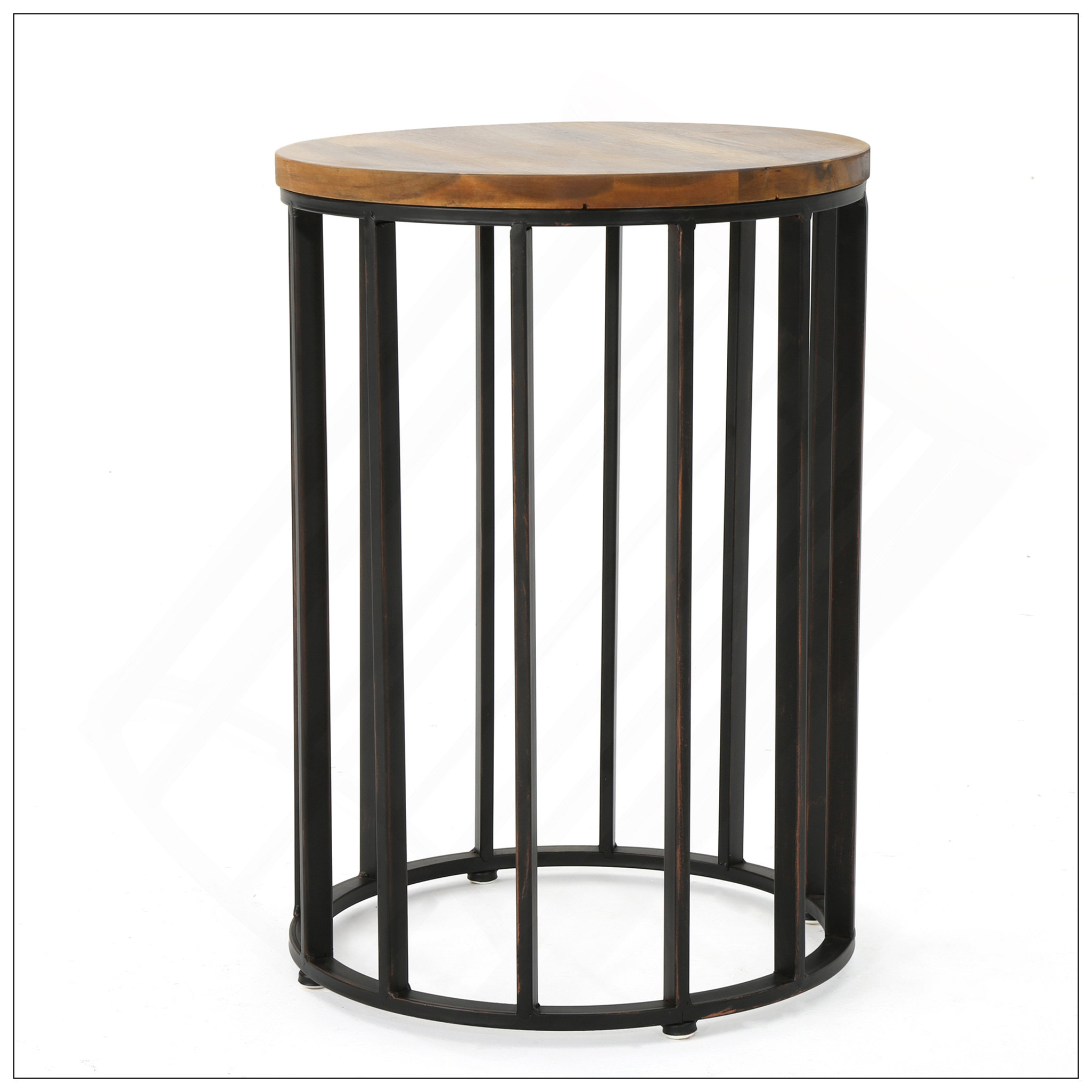 17 Stories Outdoor Cylindrical Side Table With Round Solid Wood Top And ...