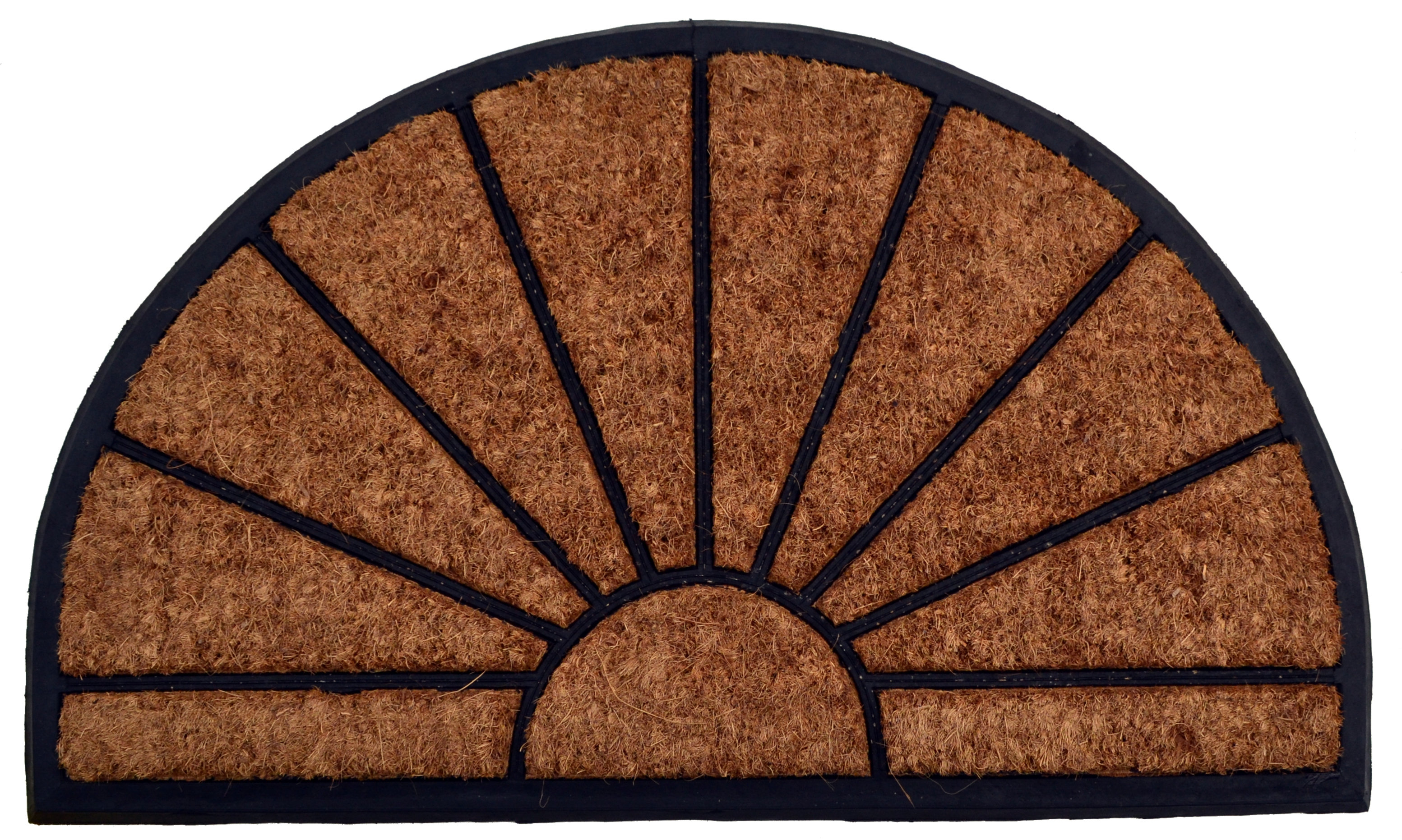 HomeRoots 18" X 30" Beige and Black Rubber and Coir Outdoor Semi Circle ...