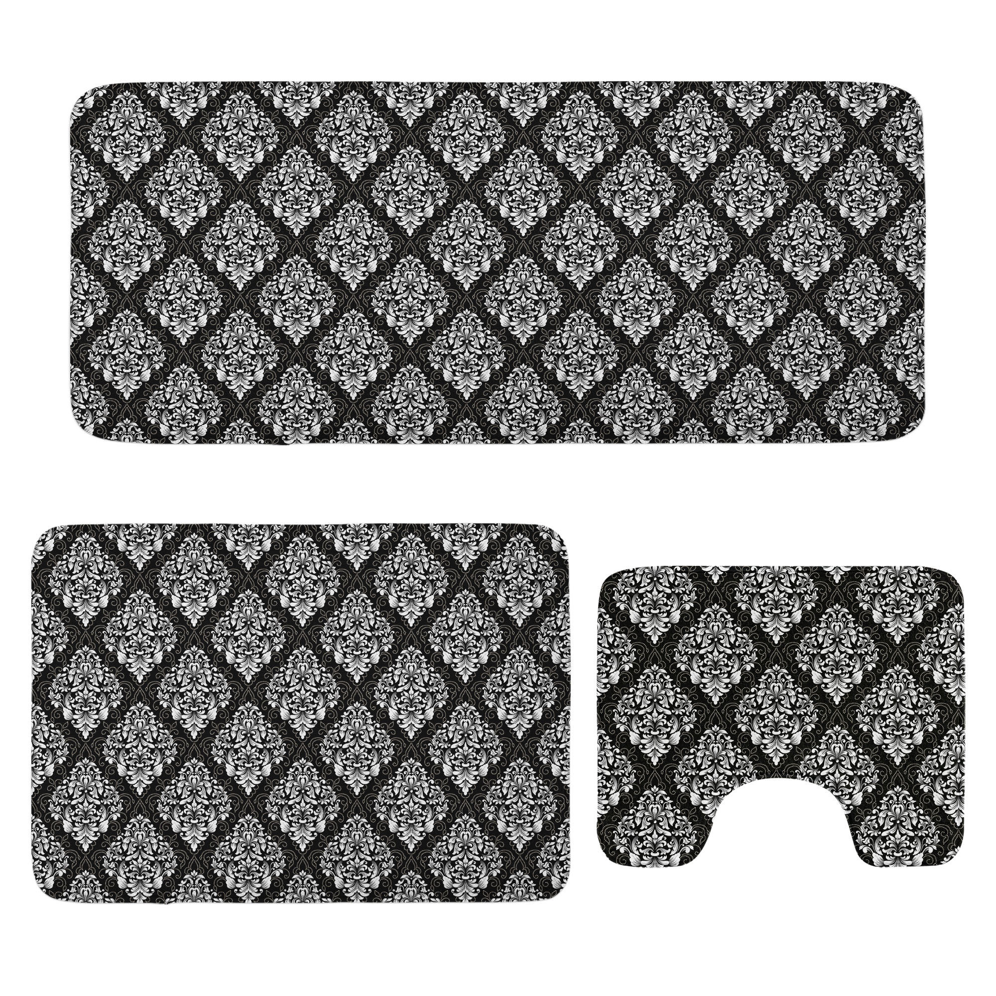 East Urban Home Damask Bathroom Rug Set 3 Pieces U-Shape & Rectangle ...