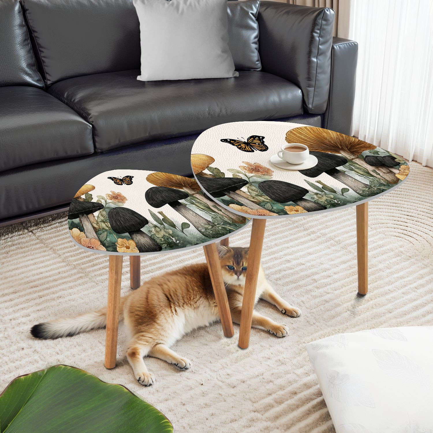 Dakota Fields Triangle Nesting Coffee Table Set of 2 Mushroom Boho ...