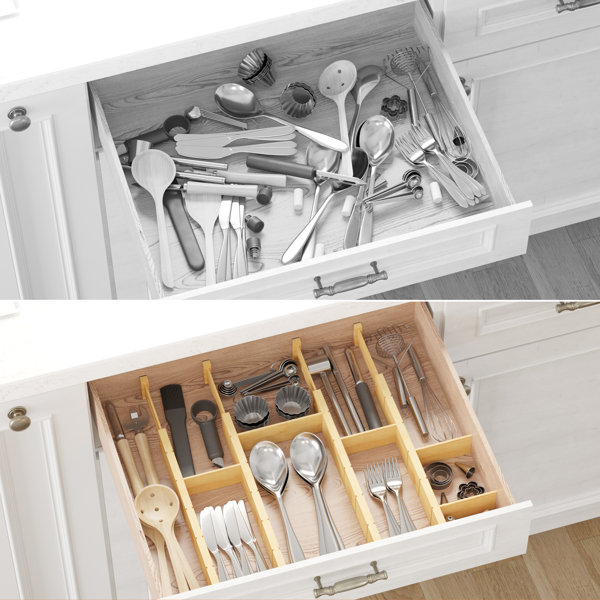 SpaceAid Bamboo Drawer Dividers with Inserts and Labels - Adjustable ...