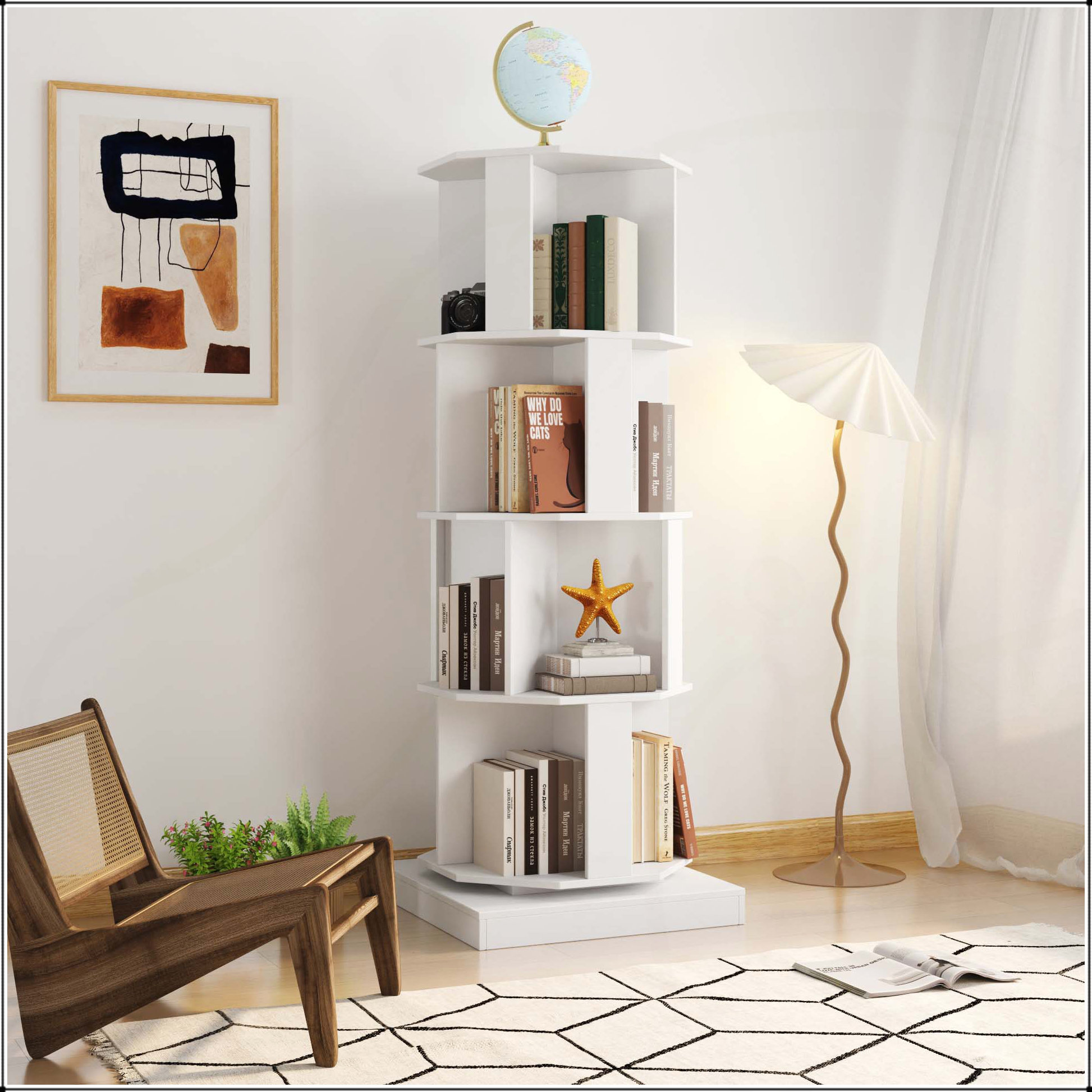 Ebern Designs Versatile Rotating Bookshelf with Stackable Shelves for ...