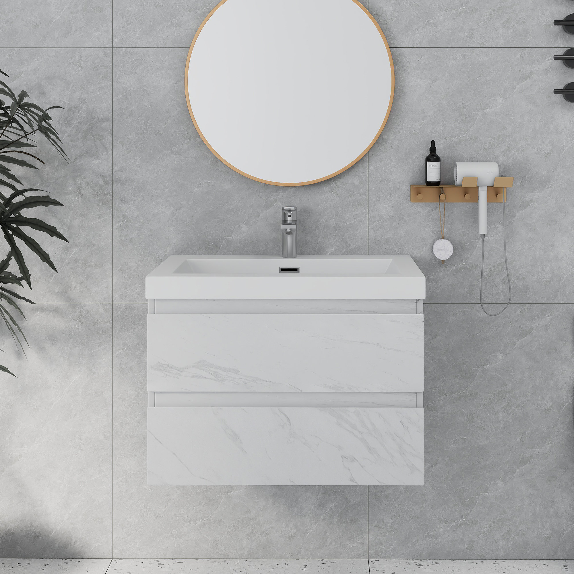 Ebern Designs 30 Inch Modern Jazz White Double Drawers Integrated Basin ...