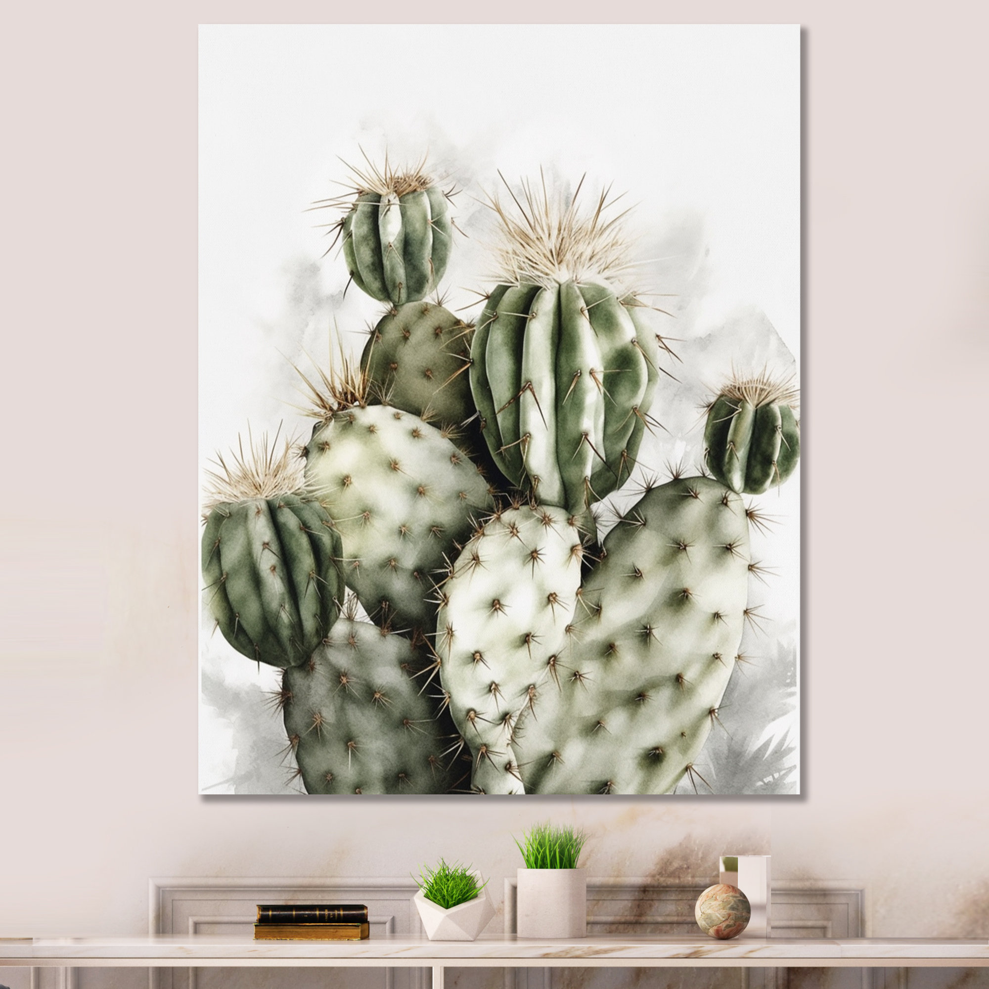 Bungalow Rose Green Desert Flower Cactus - Floral Cactus Canvas Prints ...