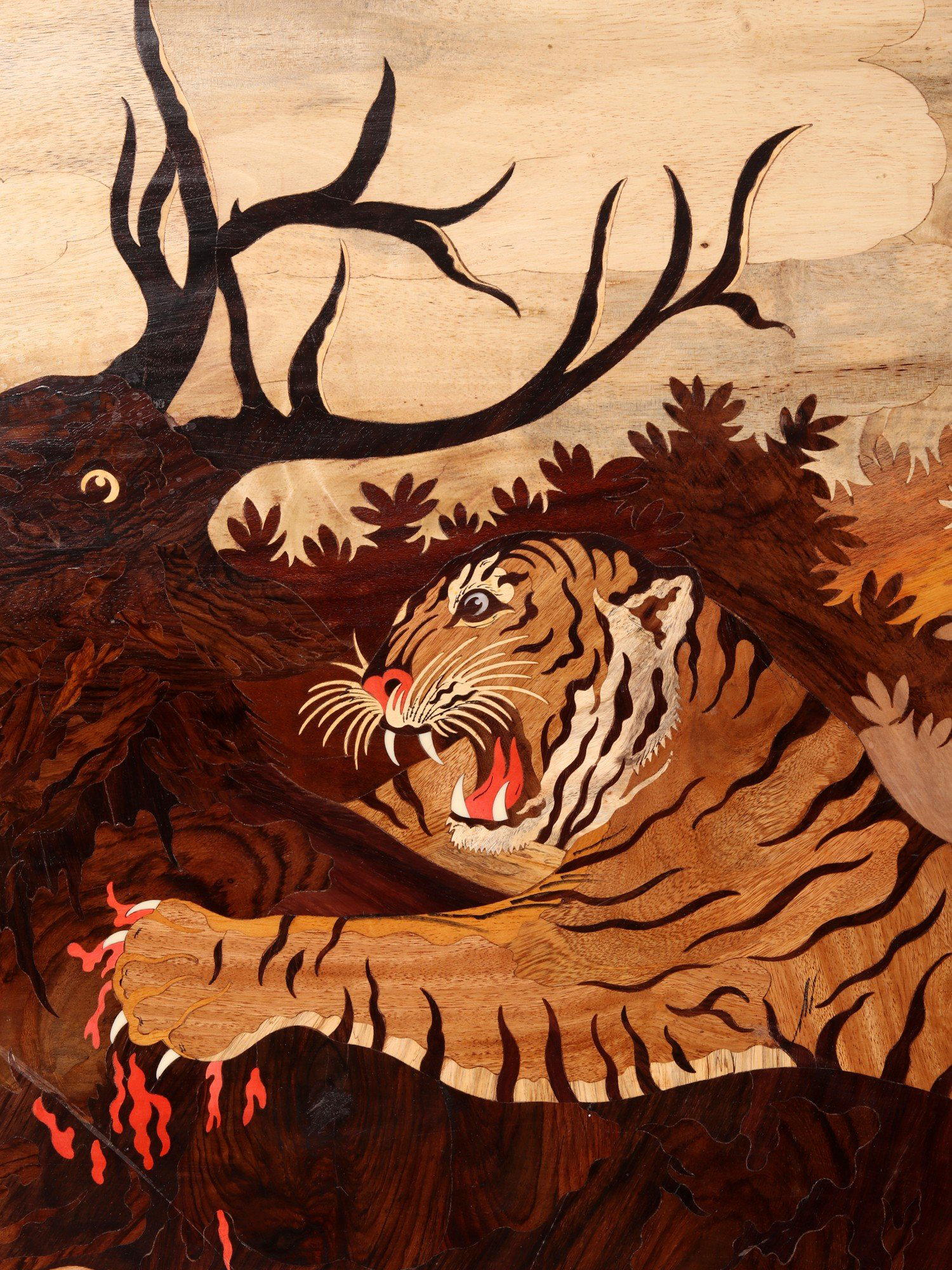 Exotic India 48" Attacking Tiger | Natural Color On Wood Painting With ...