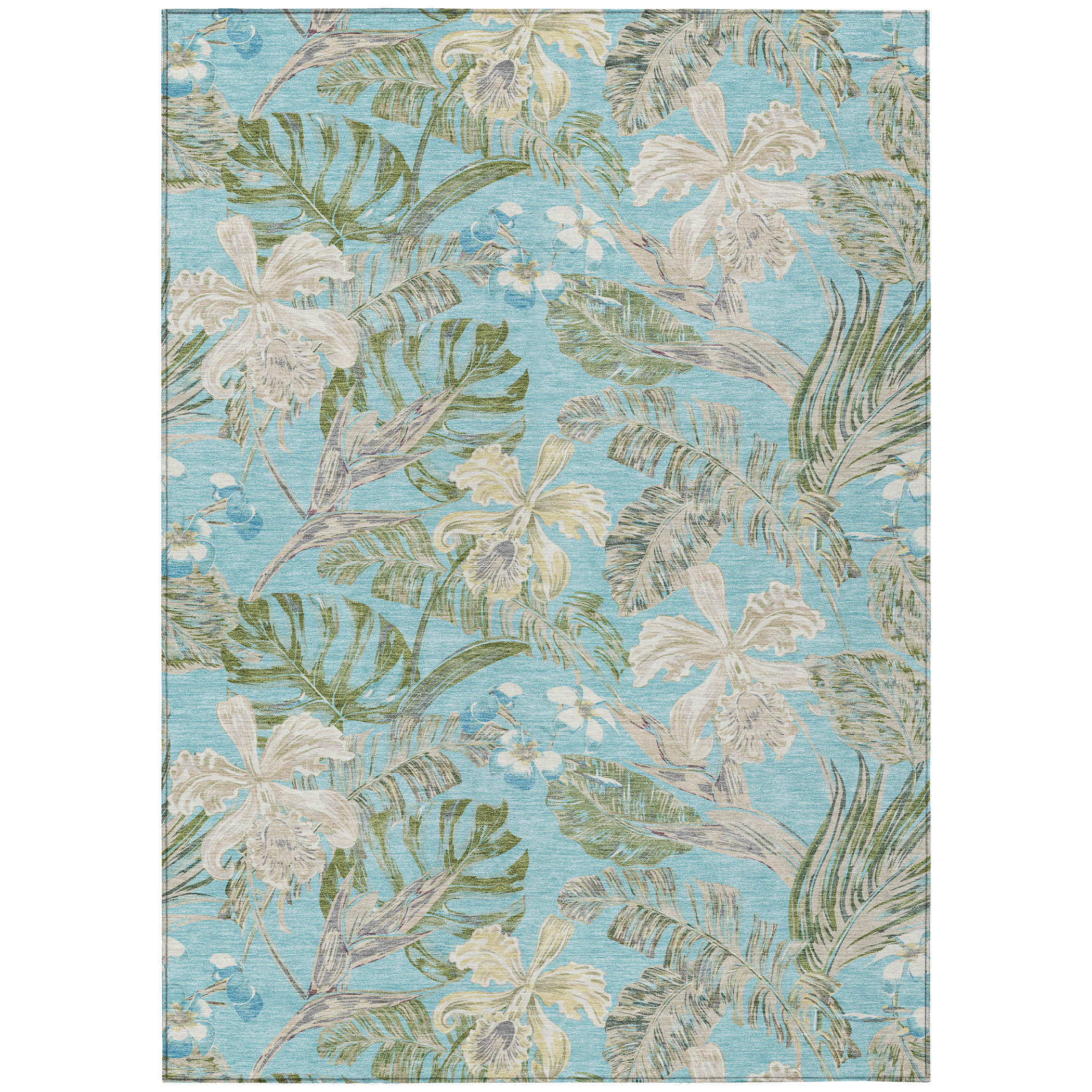 Wrought Studio™ Arpin 5' X 8' Teal Blue Olive Green And Beige Botanical ...
