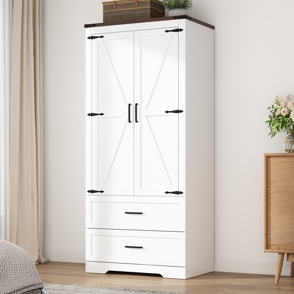 August Grove® 2-Door Armoire Wardrobe With 2 Drawers And Hanging Rod ...
