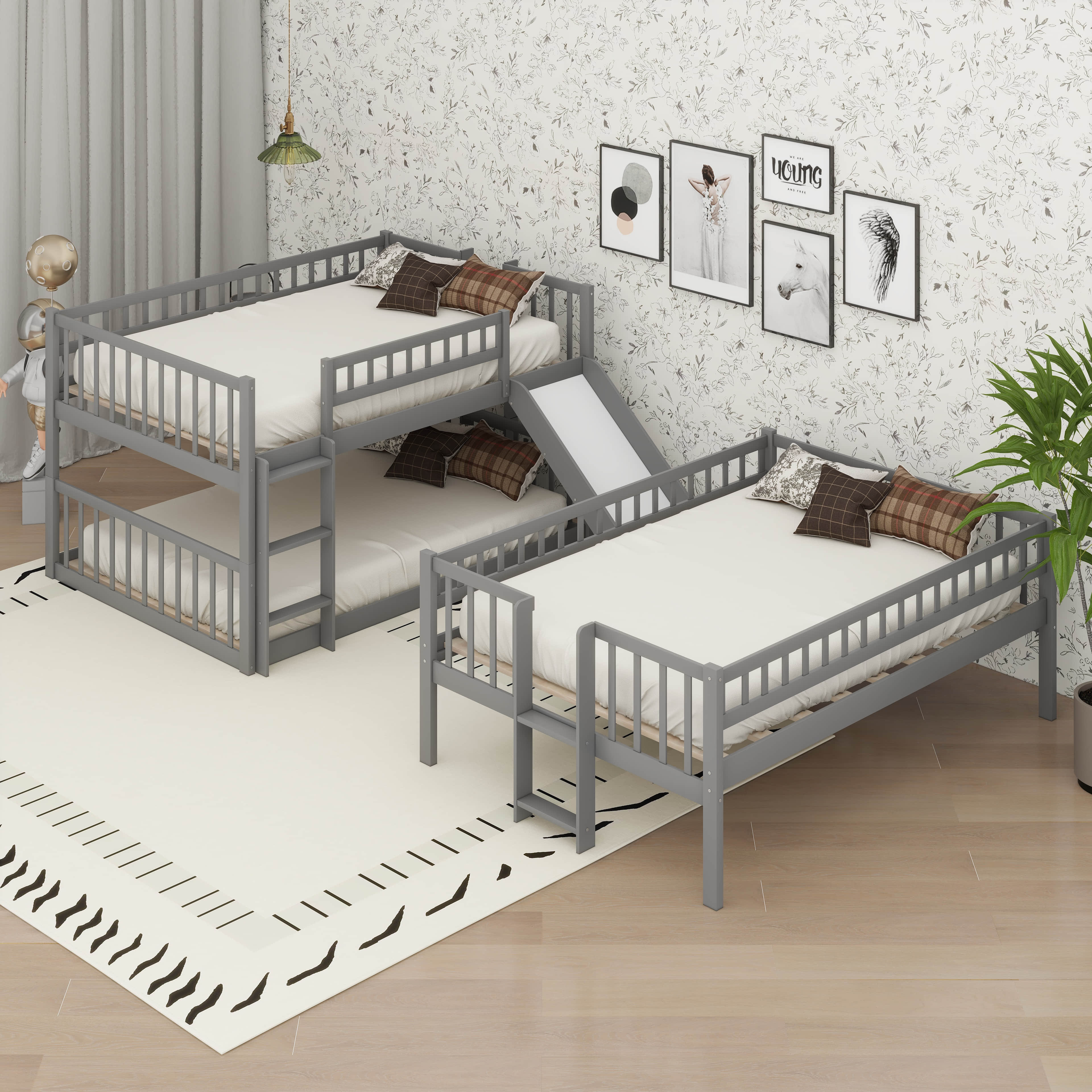 Harriet Bee Sturdy Wood Bed Frame Full-Over-Full-Over-Full Triple Bed ...