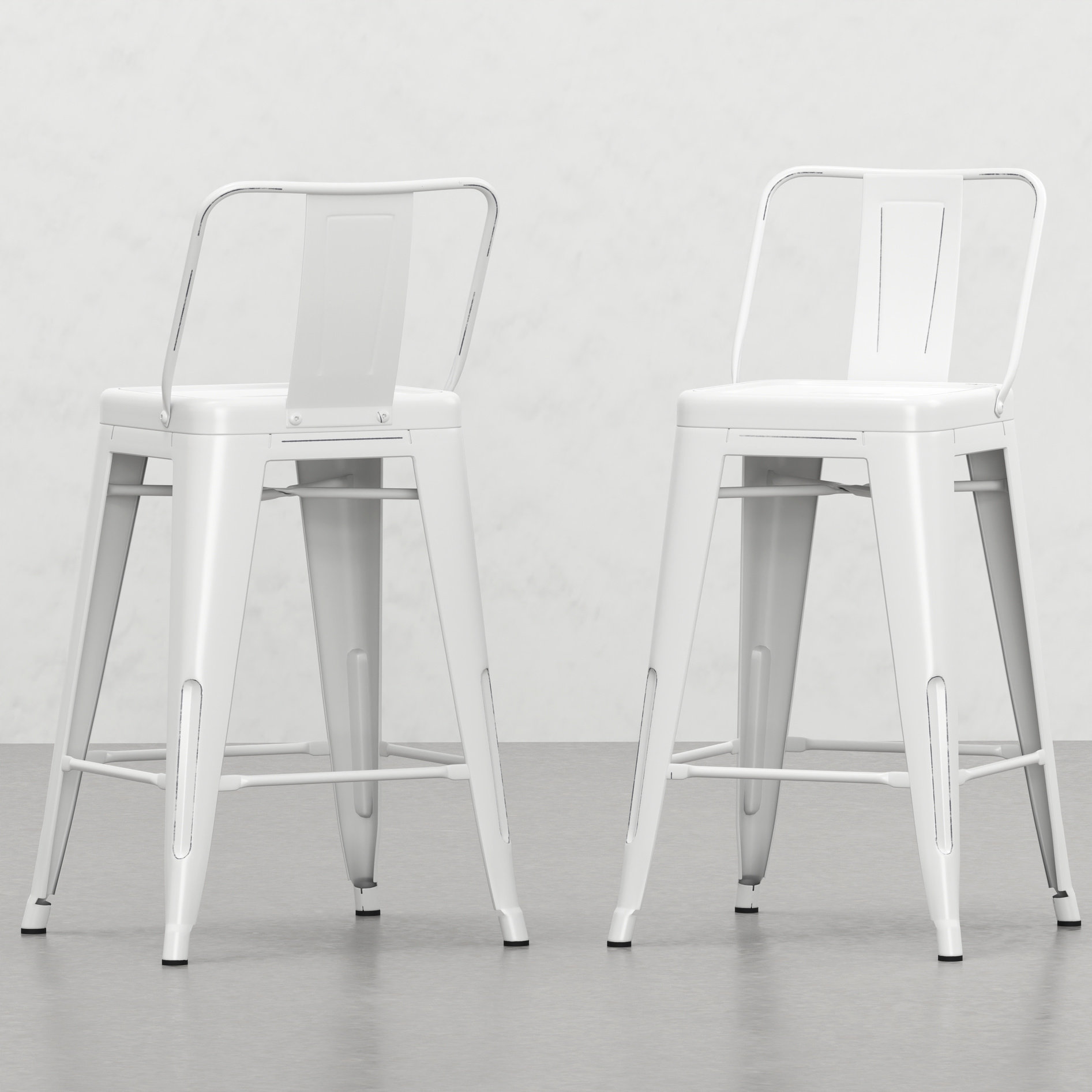 17 Stories Of 2 Metal Counter Height Stools, Distressed White, Comfy ...