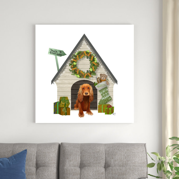 The Holiday Aisle® Christmas Des - Christmas Kennel - Cottage On Canvas ...