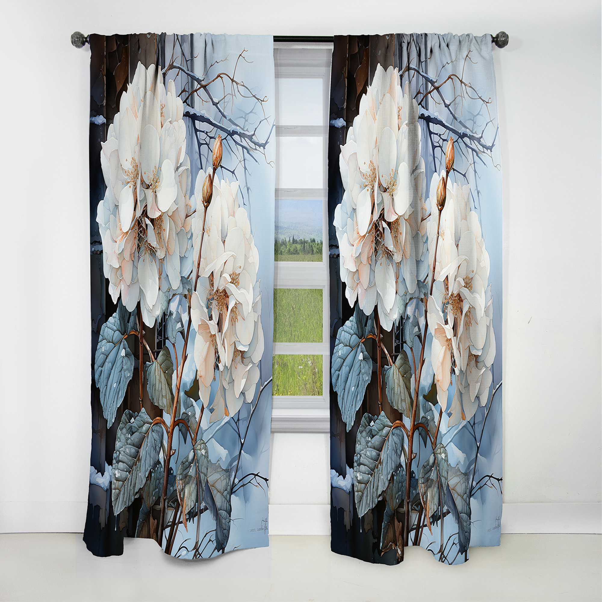 East Urban Home Gossett - Hydrangea Curtain - Blackout Floral Curtain ...