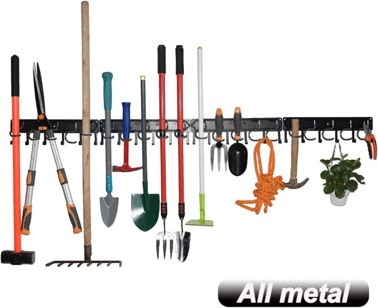 TWDAI 68" Heavy-Duty Metal Garden Tool Organizer, Wall-Mounted With ...