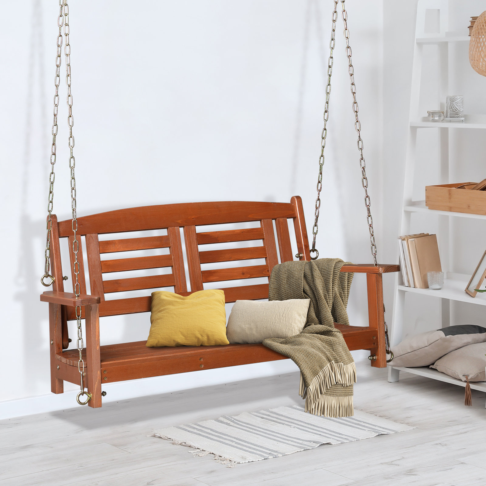 Winston Porter 44 In 2-Person Solid Wood Porch Swing & Reviews | Wayfair
