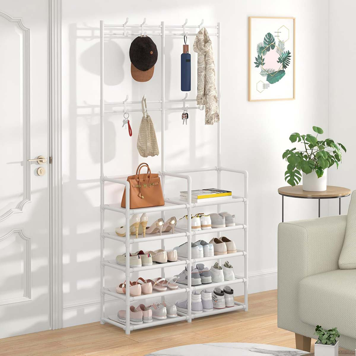 Rebrilliant 5-Tier Entryway Coat Rack, Coat And Shoe Rack, Entryway ...