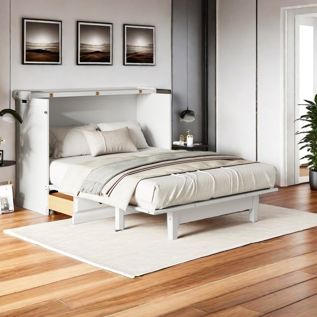 Rosalind Wheeler Solid Pine Murphy Bed Chest Cube Cabinet Bed with ...