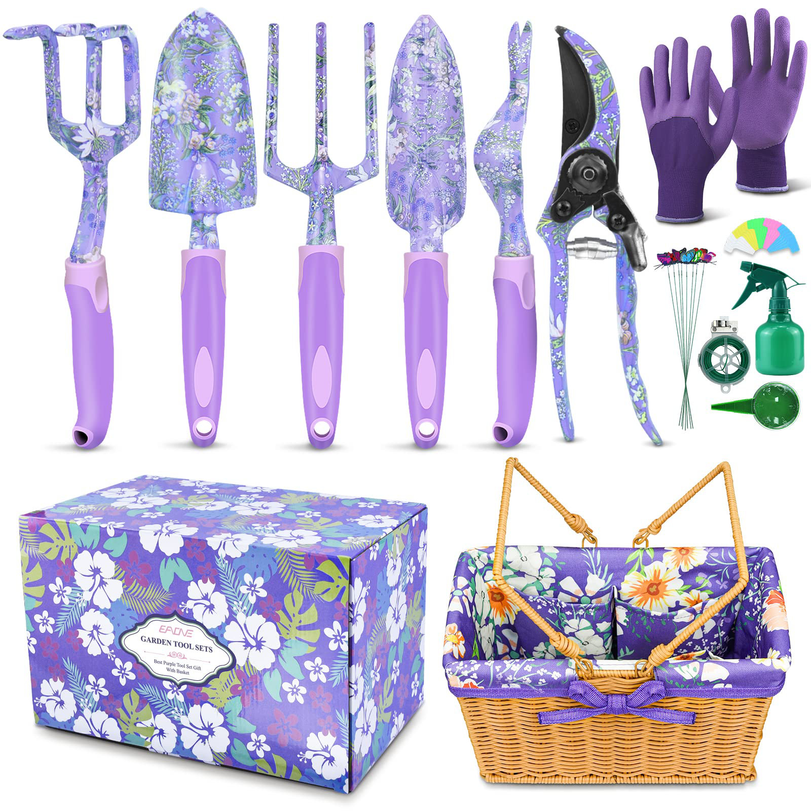 Arlmont & Co. 43Pcs Heavy Duty Garden Tool Set - Purple Floral Pattern ...